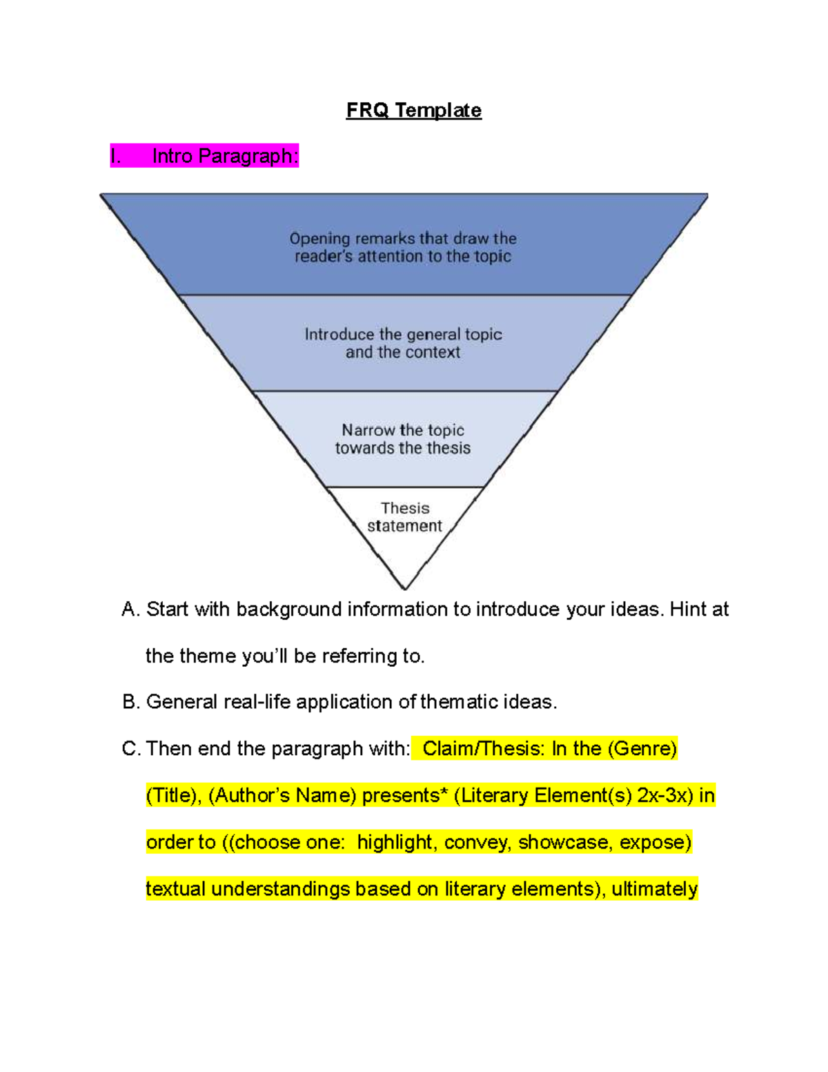 FRQ Essay Template: Intro & Body Paragraph Structure Guide - Studocu