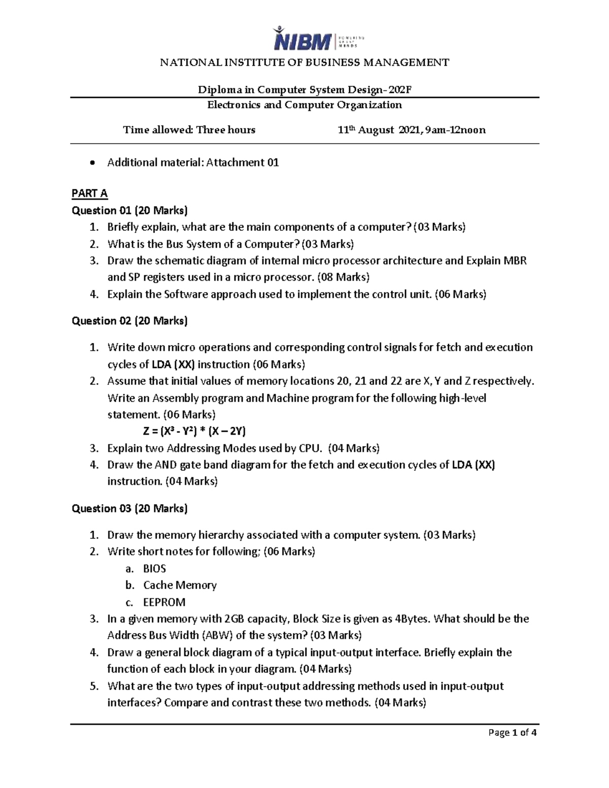 DCSD 202F Final Exam: Electronics & Computer Organization - Studocu