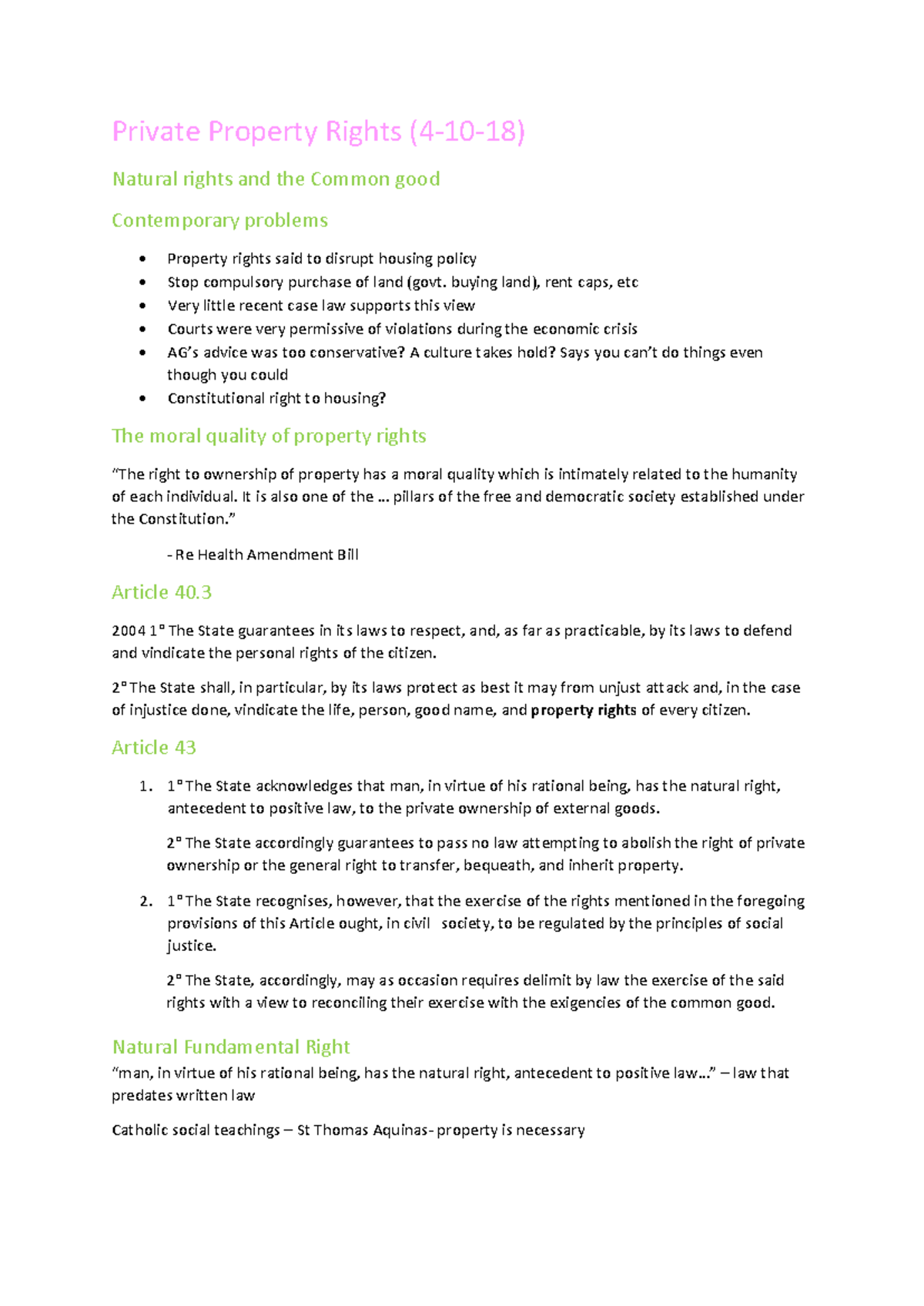 Property Rights Notes: Analyzing Natural Rights and the Common Good ...