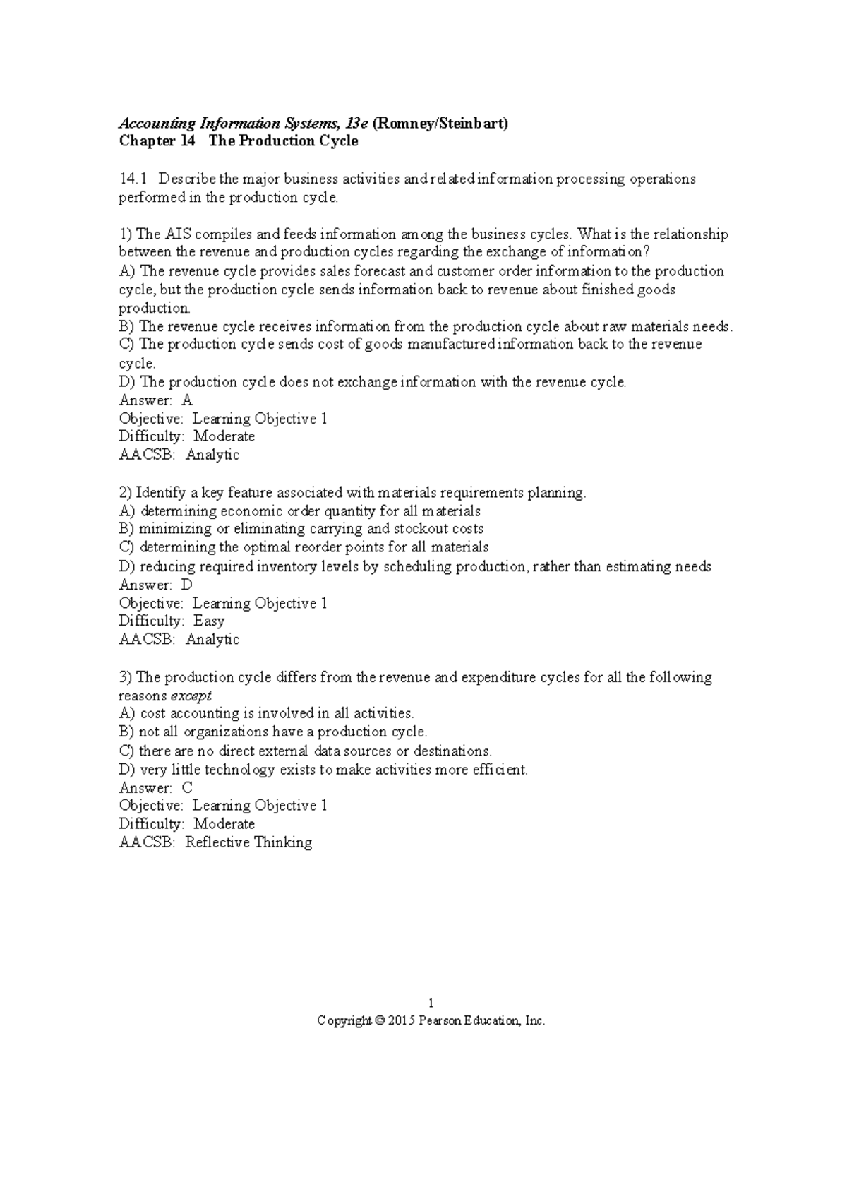 Chapter 14 AIS Practice Sheet - Accounting Information Systems, 13e ...