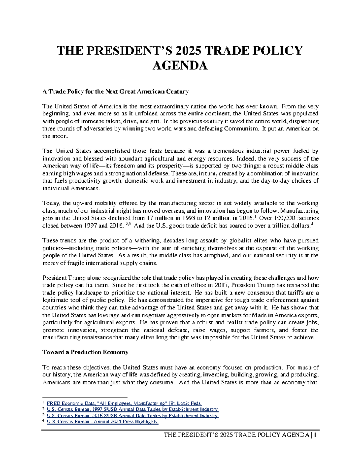 President Trump's 2025 Trade Policy Agenda: A Path to Economic Revival ...