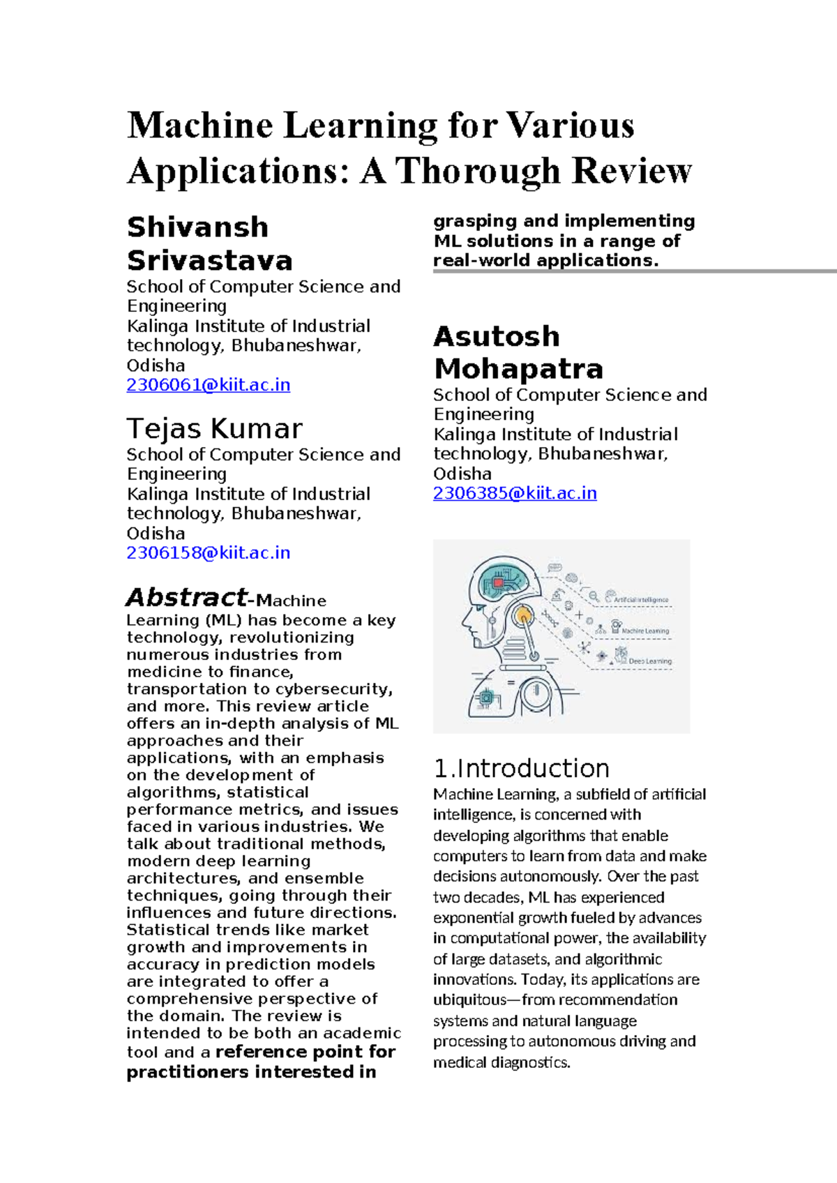 IND 4 - Comprehensive Review of Machine Learning Applications - Studocu