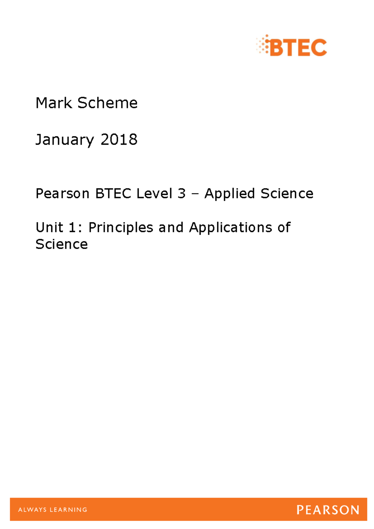 Physics Mark Scheme 2018 - BTEC Level 3 Applied Science - Studocu