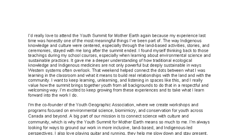 Youth Summit for Mother Earth - Reflection Notes - Studocu