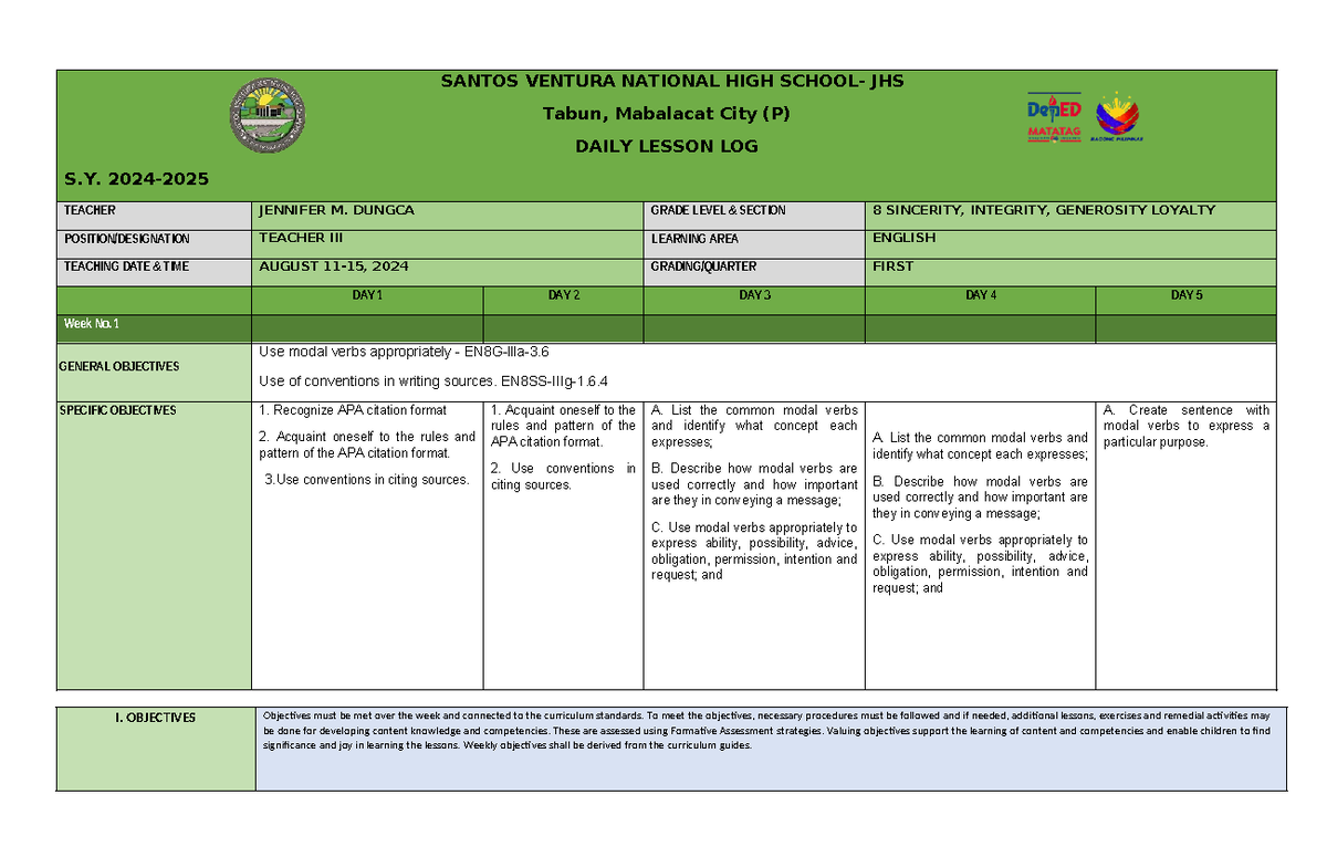 DLL-ENG 8 Q1-WEEK 3ly lesson log - SANTOS VENTURA NATIONAL HIGH SCHOOL ...