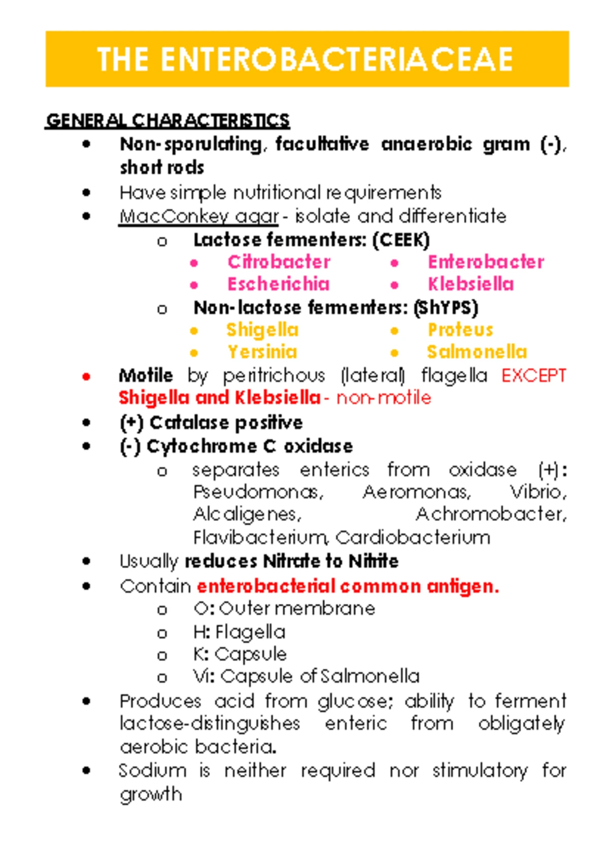 Week 9 Enterobacteriaceae: Serology and Selective Media Overview - Studocu