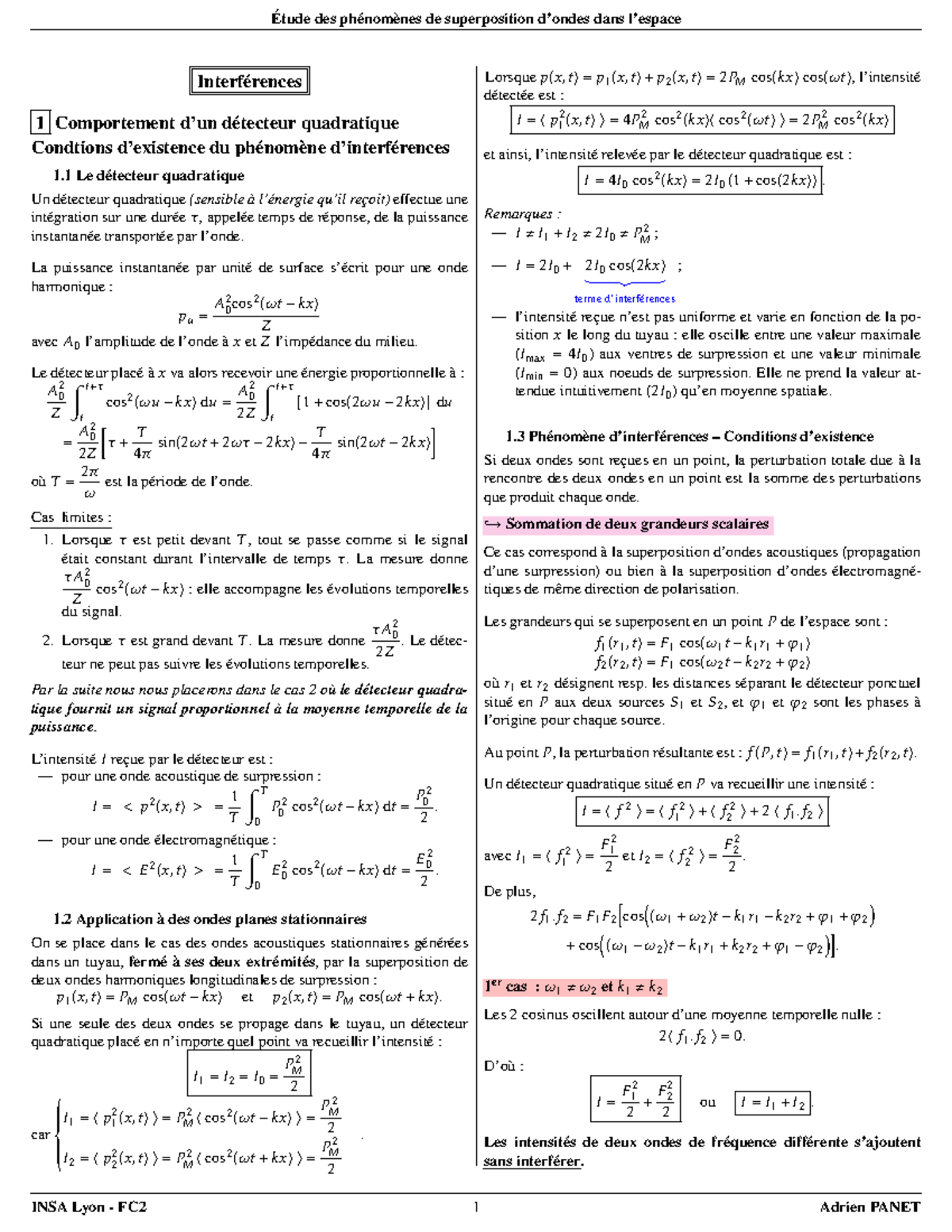 Fiche PHY 5 - Interférences et Détecteurs Quadratiques en Physique ...