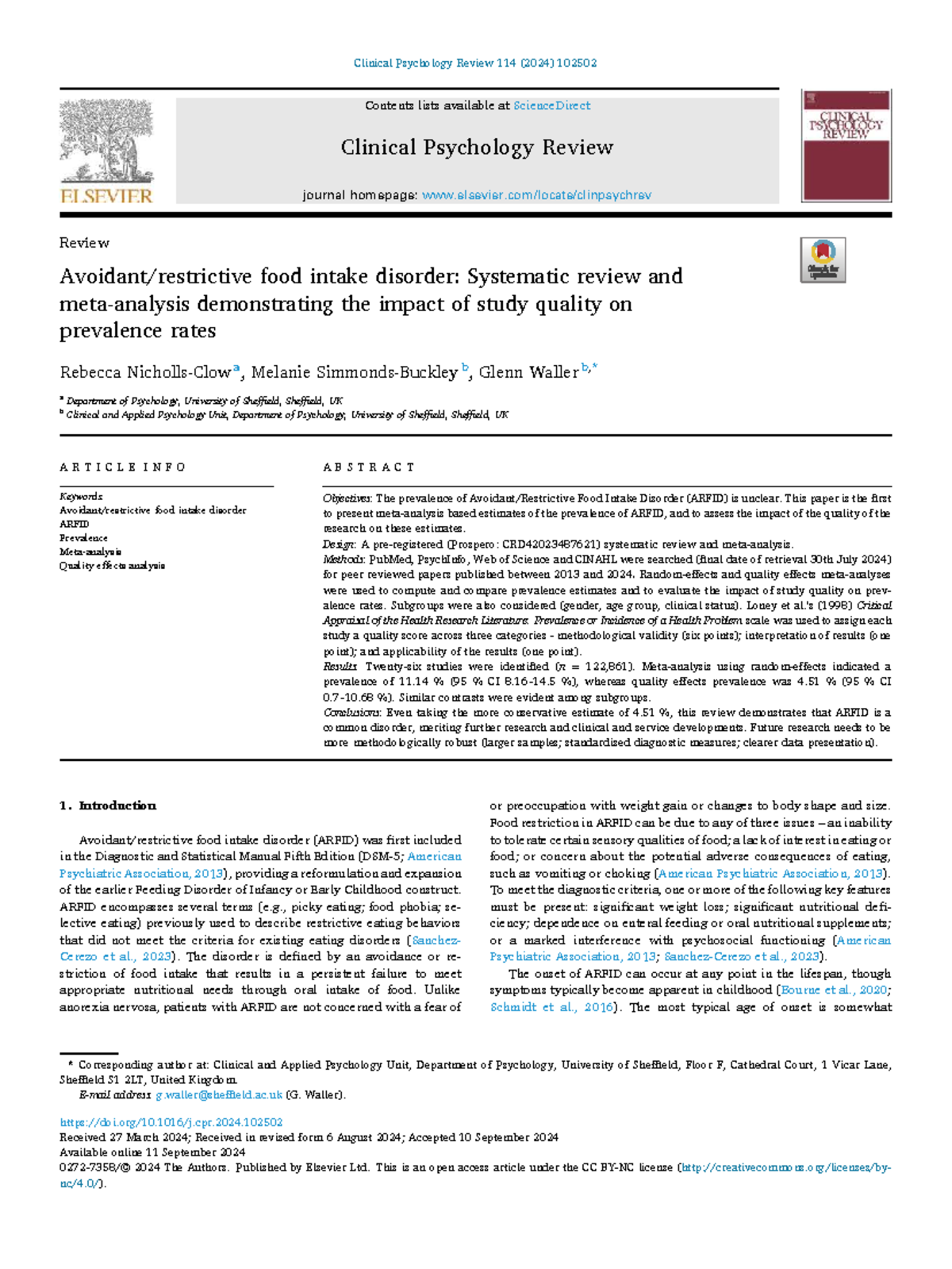 Systematic Review of ARFID Prevalence and Study Quality Impact - Studocu