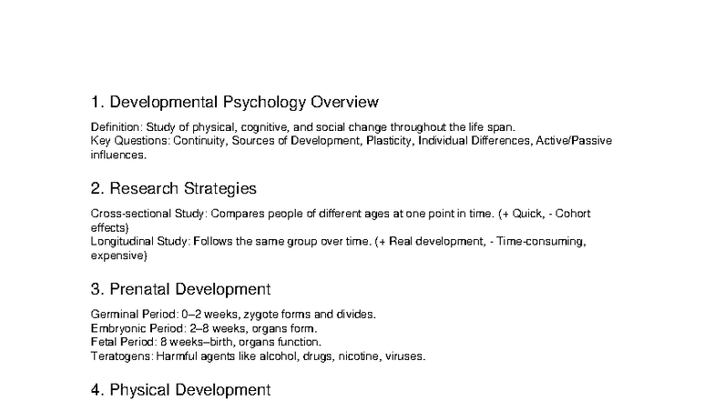 PSYC1000 Developmental Psychology Study Guide Overview - Studocu