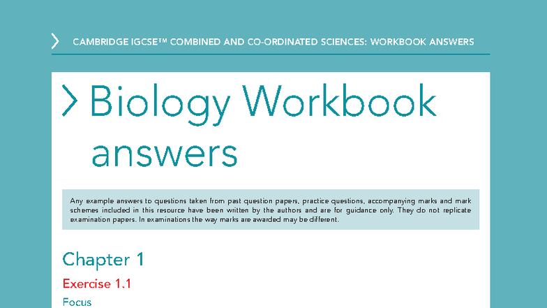 Cambridge Combined and Sciences: Biology Workbook Answers - Studocu