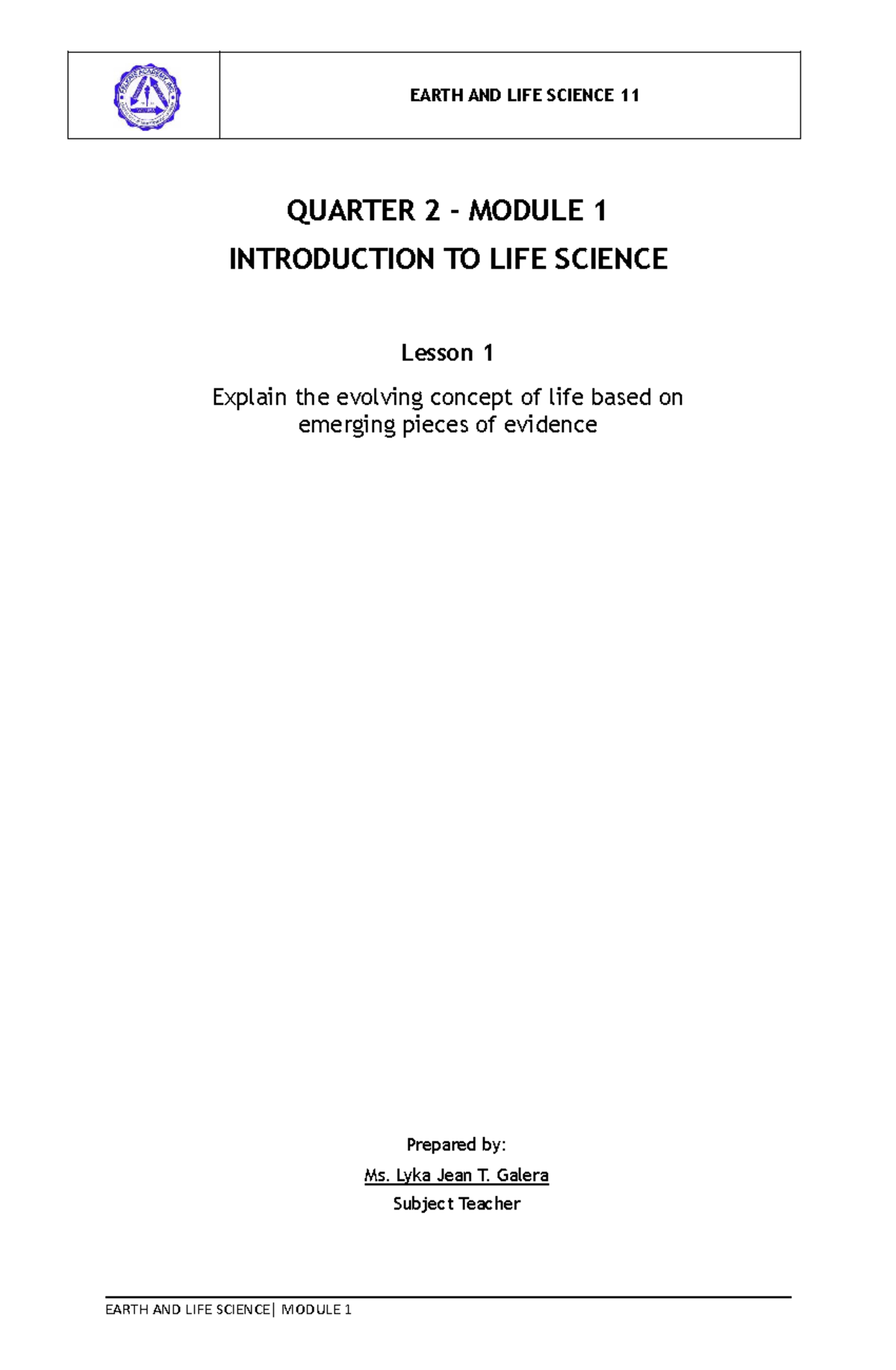 M1 - L1: Understanding Life's Evolution through Evidence - Studocu