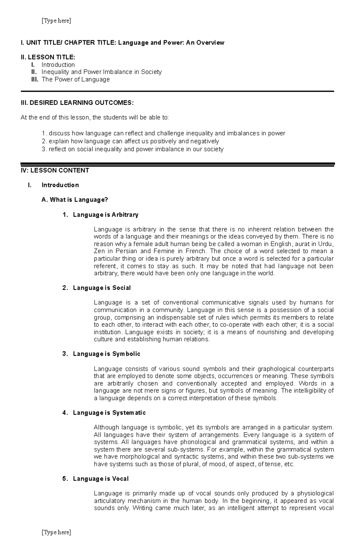 Language and Power: Overview and Learning Outcomes (Module 1) - Studocu