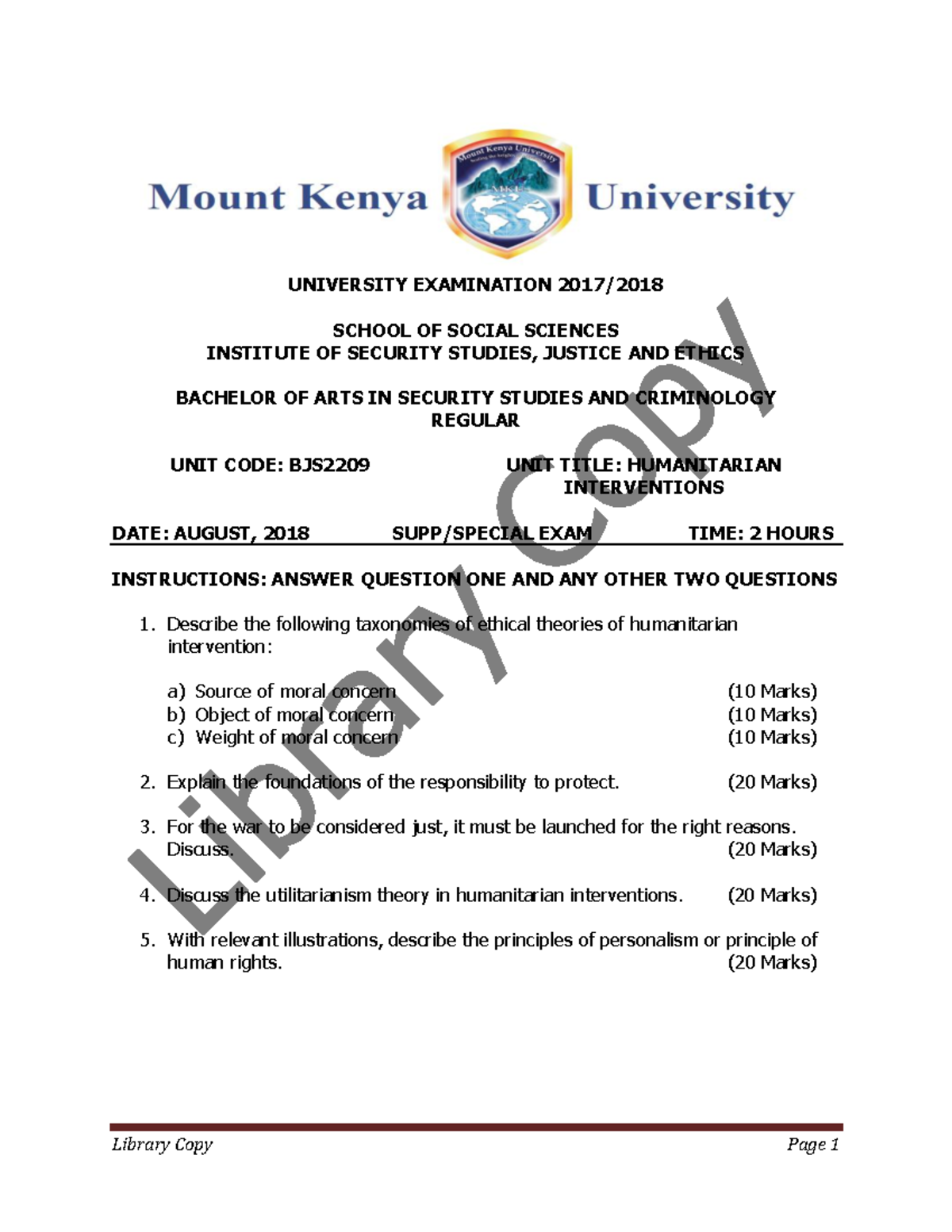 BJS2209 Humanitarian Interventions Exam Review Notes - Studocu
