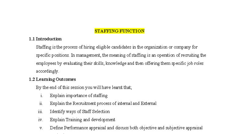 STAFFING FUNCTION: Key Concepts and Processes (Session 7) - Studocu
