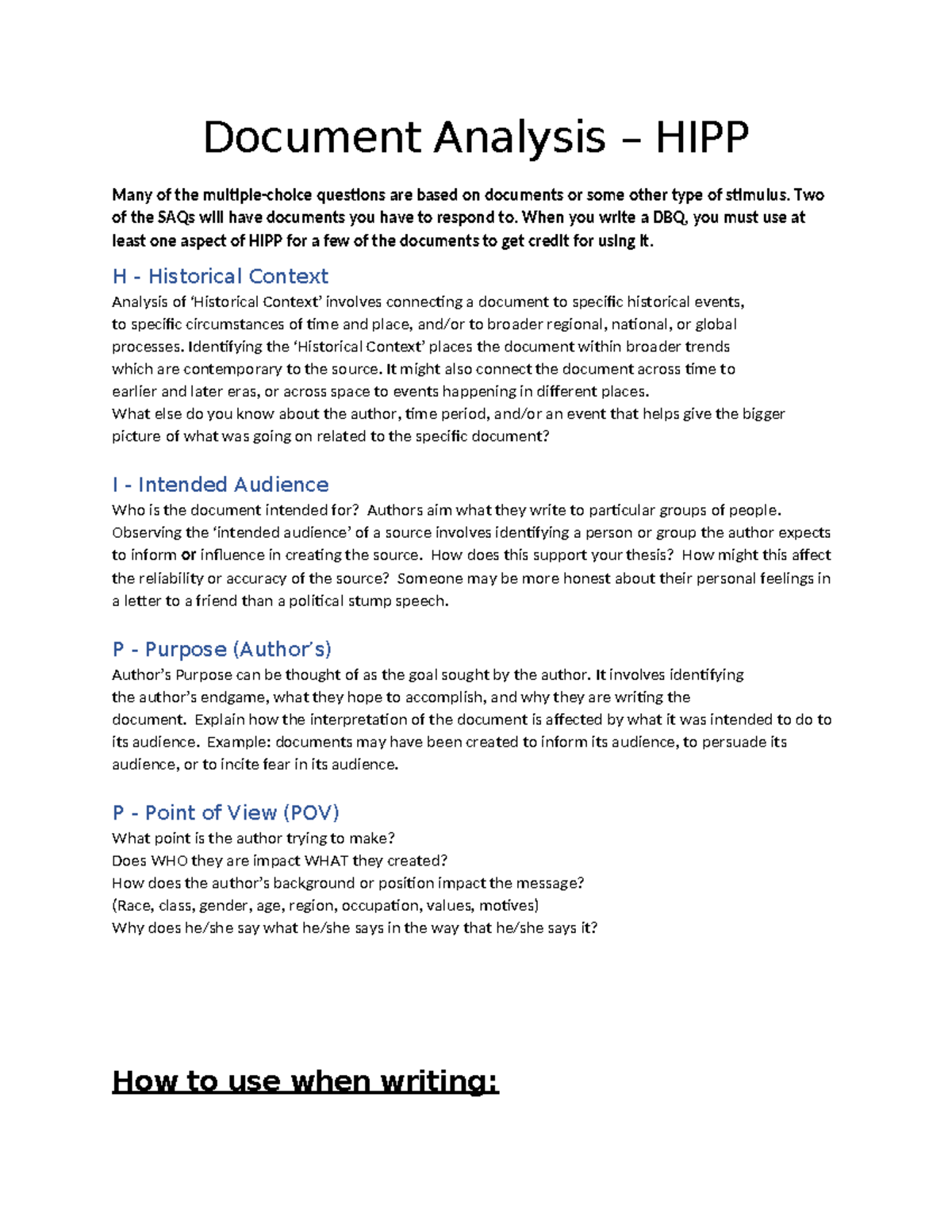HIPP Analysis Framework for Document Review - HIPP - Studocu