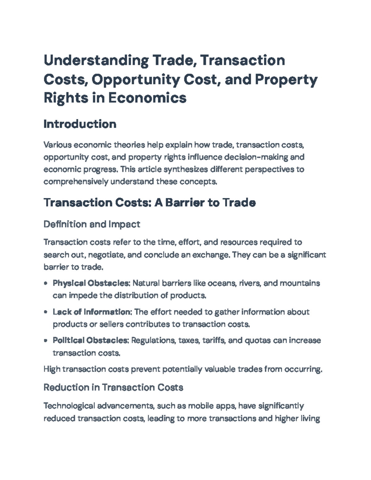 Understanding Trade, Transaction Costs, Opportunity Cost & Property ...