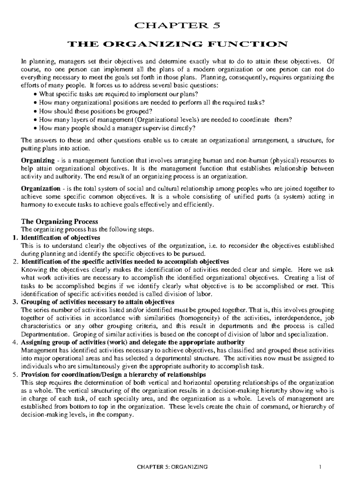 Chapter 5: The Organizing Function in Management - Introduction to ...