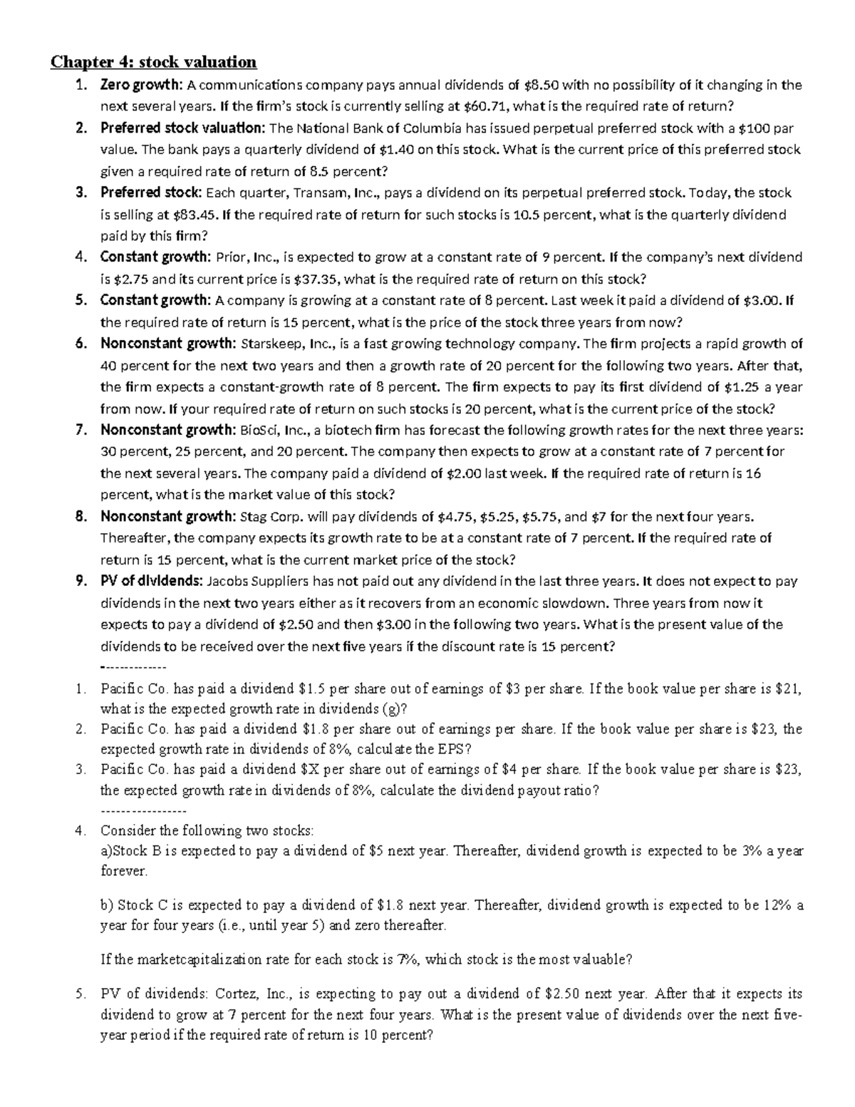 Chapter 4: Stock Valuation - Key Concepts and Calculations (FIN 123455 ...