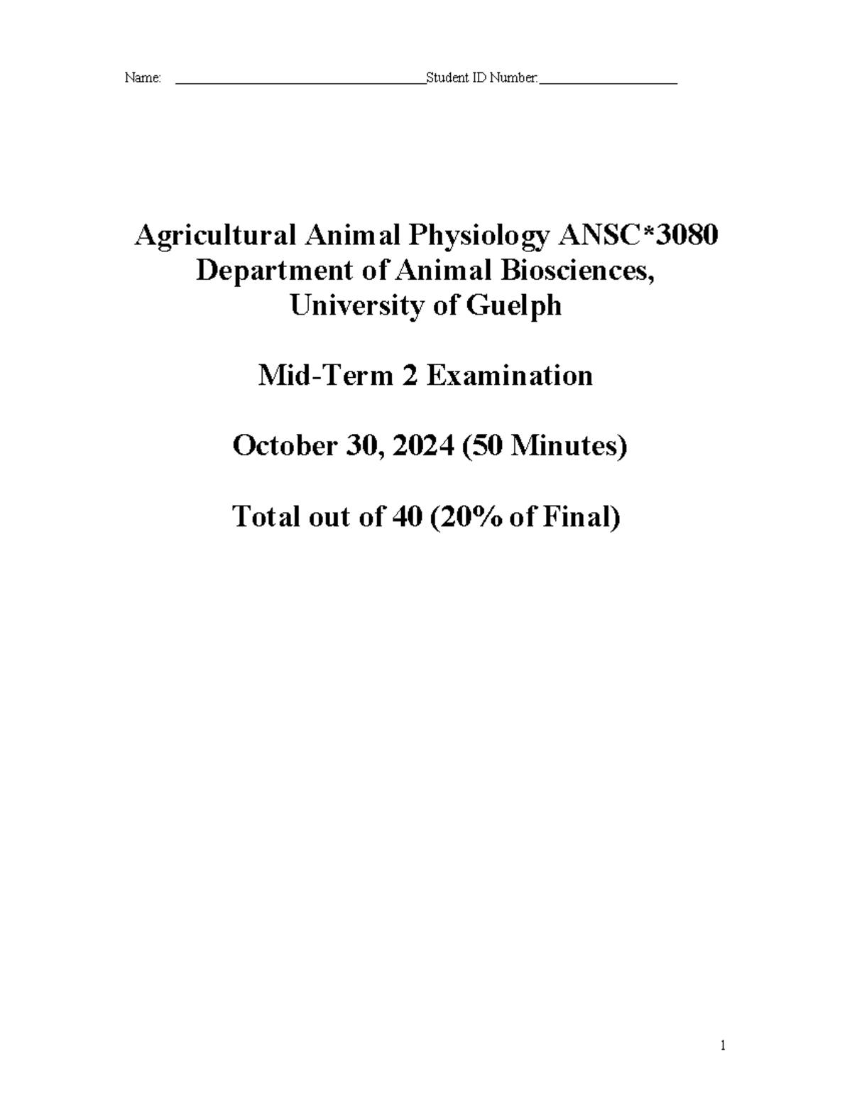 Midterm 2 2024 answer keys - Agricultural Animal Physiology ANSC ...
