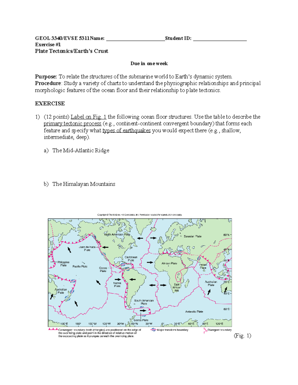 Lab 6 - Plate Tectonics and Earth's Crust (GEOL 3340/EVSE 5311) - Studocu