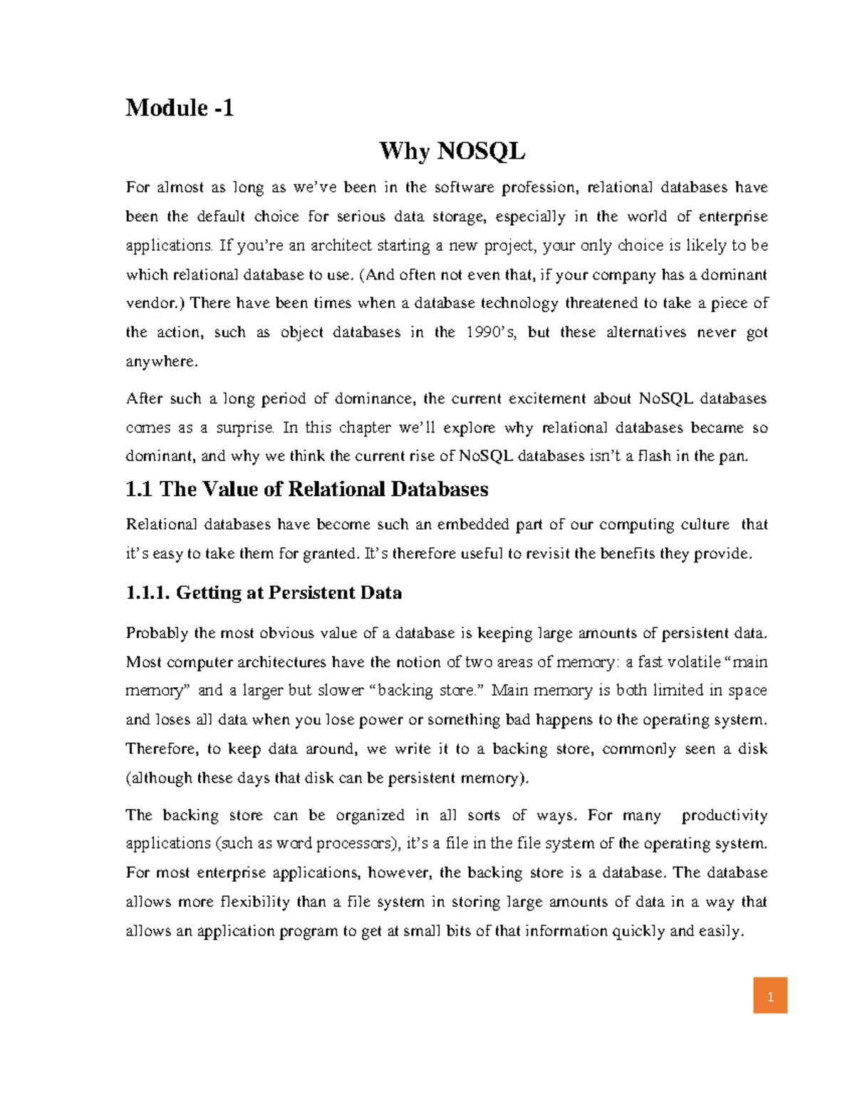 Module 1 - Understanding the Shift from Relational to NoSQL Databases ...