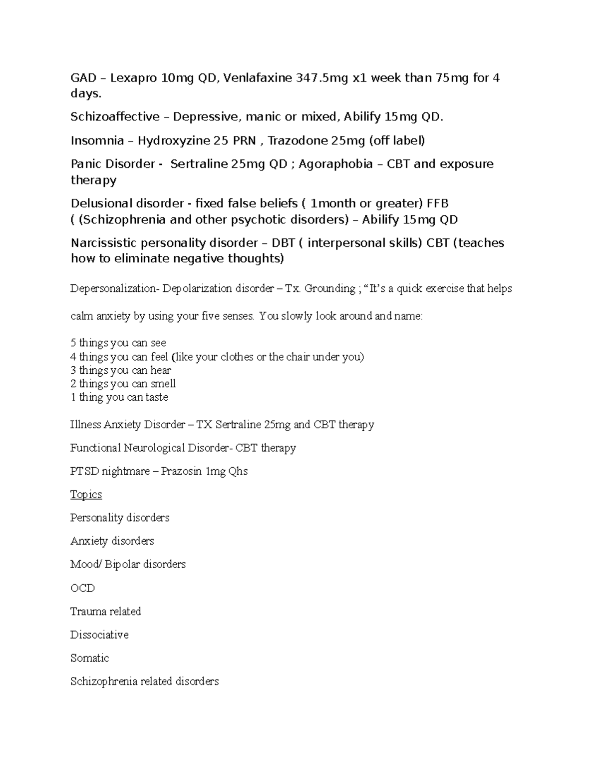 GAD & Anxiety Disorders Cheat Sheet for Oral Exam - Studocu