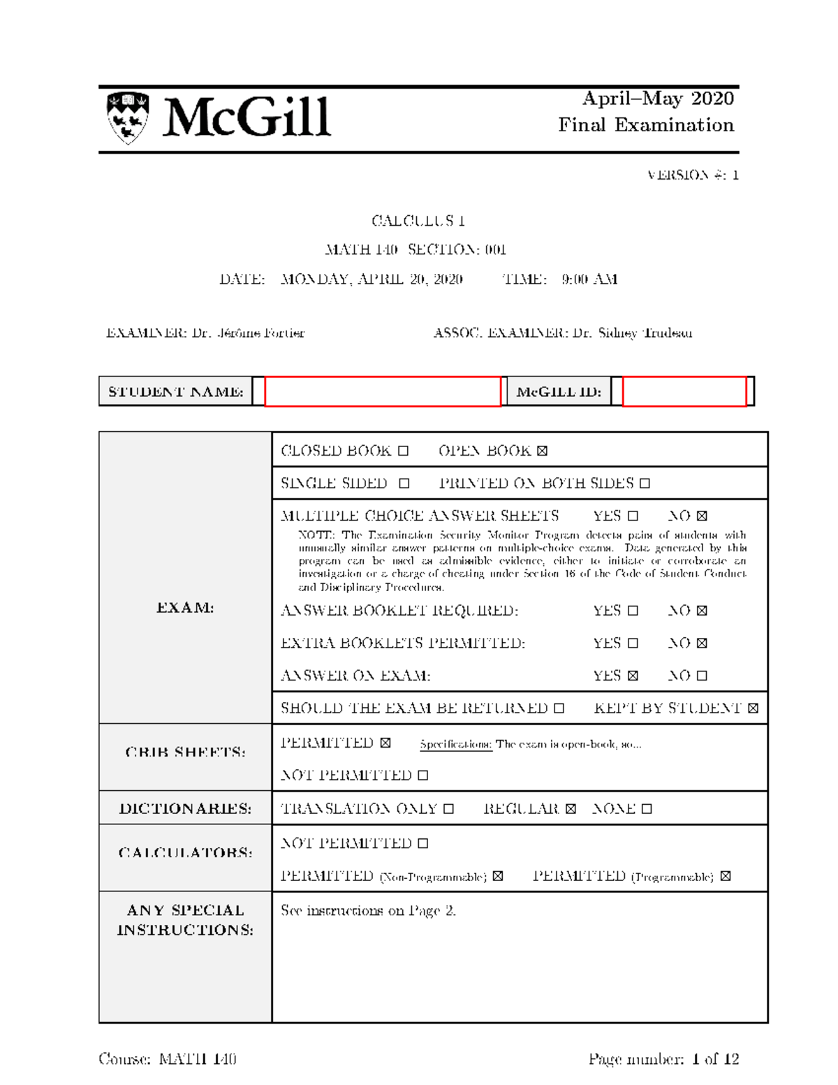 Final-V1 math 140 - 2020 final - April May 2020 Final Examination ...