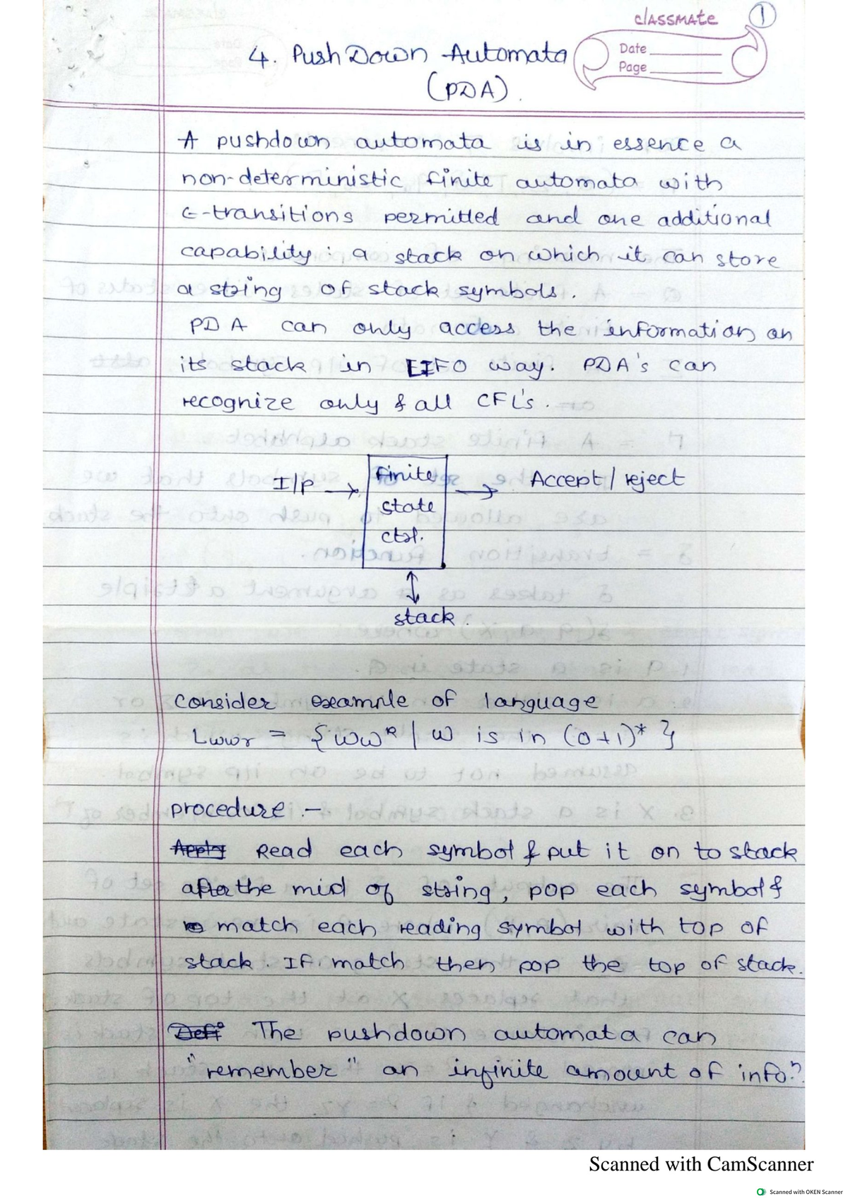 PDA Unit 4 Handwritten Notes on Pushdown Automata Concepts - Studocu