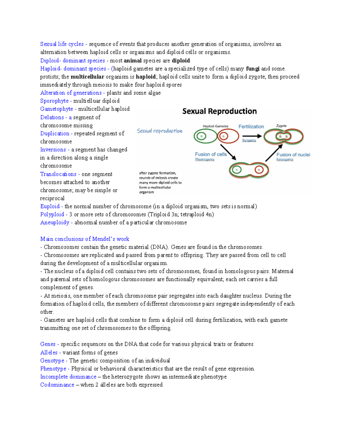 BIO 3 Exam Study Guide: Sexual Life Cycles & Mendelian Genetics - Studocu