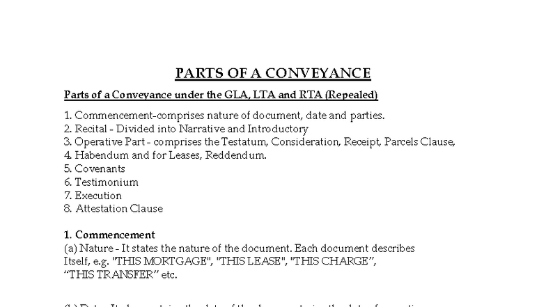 9. Parts of a Conveyance - PARTS OF A CONVEYANCE Parts of a Conveyance ...