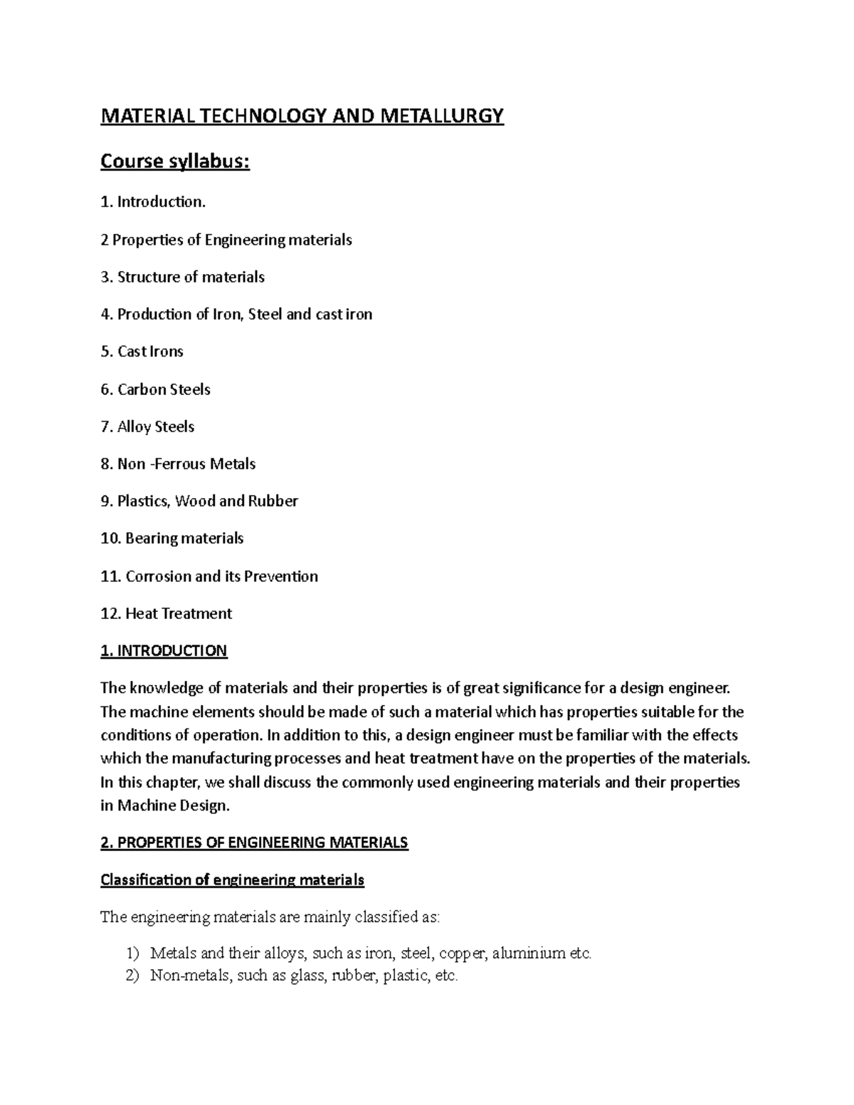 Material Technology & Metallurgy Course Syllabus Overview - Studocu