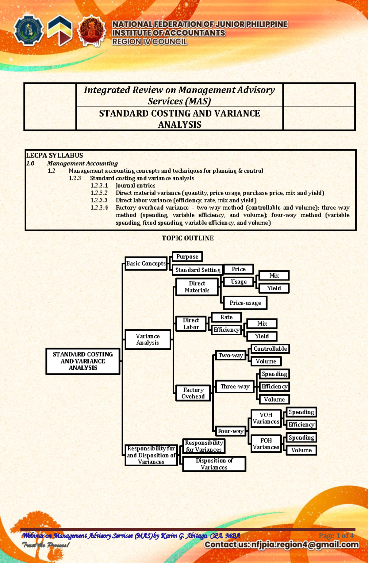 Handout for Standard Costing & Variance Analysis Review (MAS) - Studocu