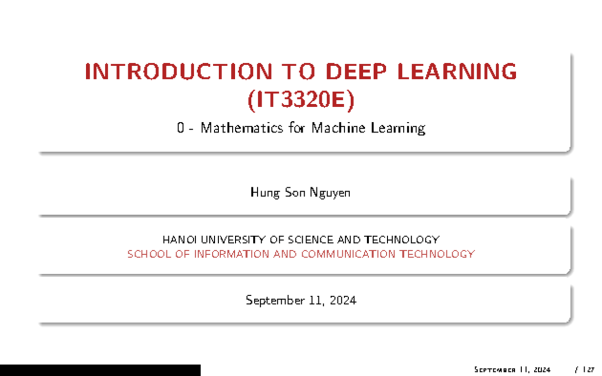 IT3320E: Mathematics for Machine Learning in Deep Learning - Studocu