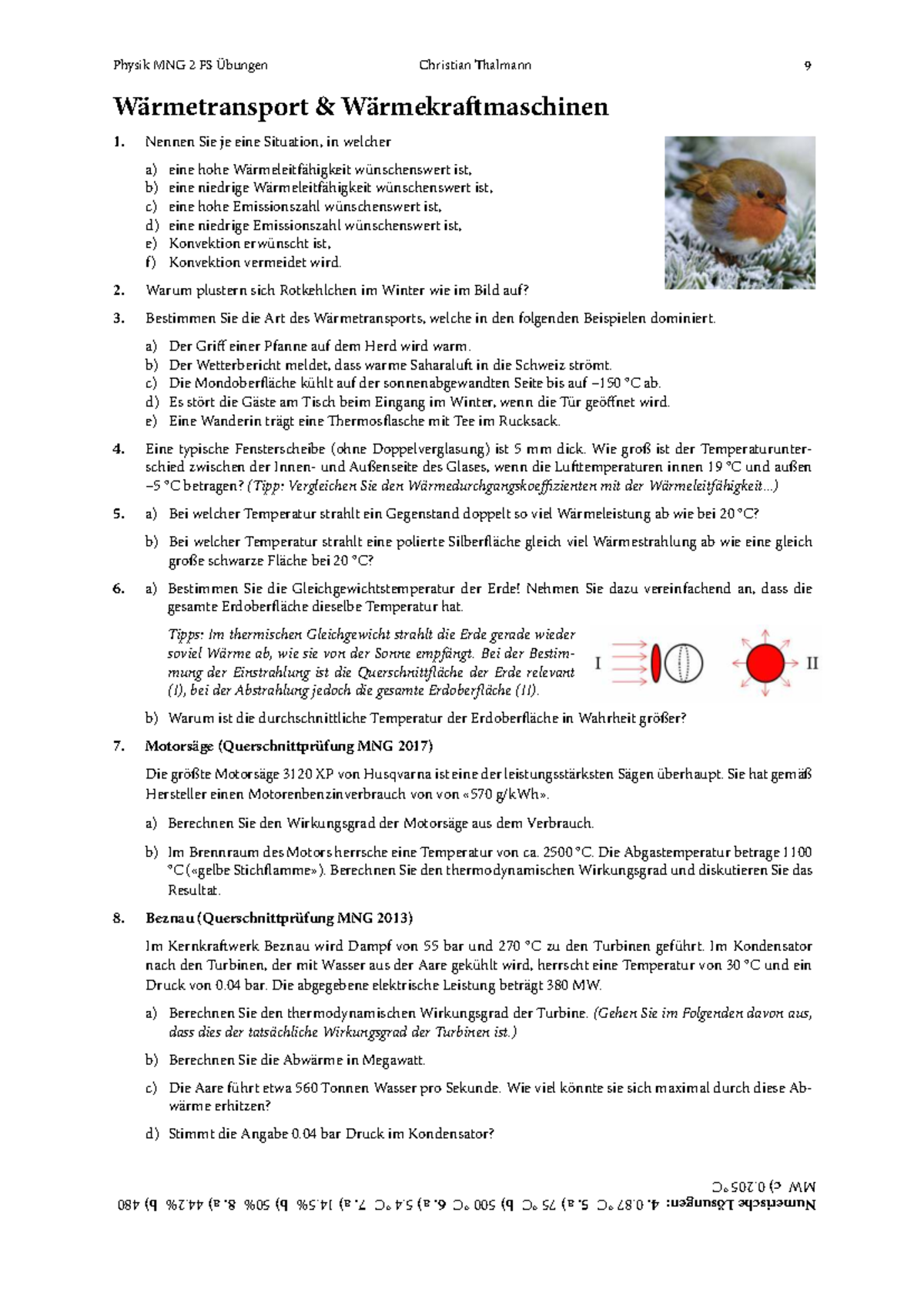 Übungsblatt MNG 2 FS: Wärmetransport und Thermodynamik - Studocu