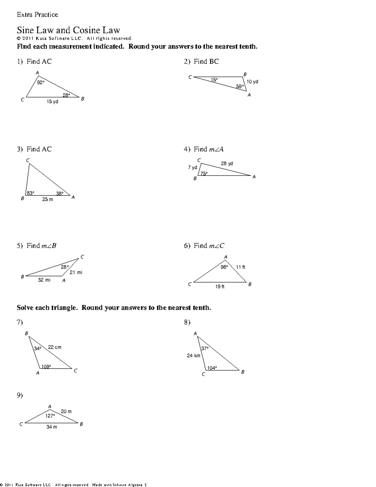 5 2 preactice Law of sines and cosines - ©G 82 e 0 x 1 h 1 D HK 9 ...