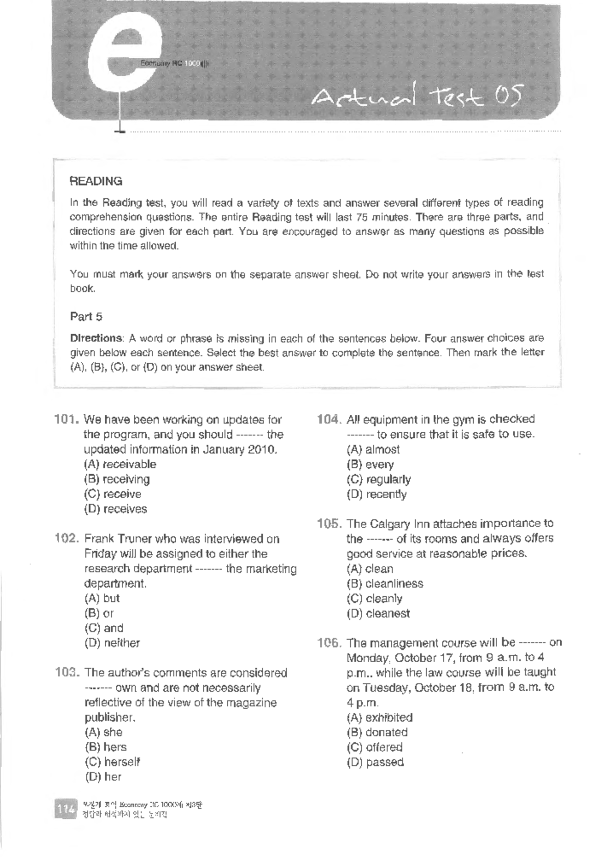 Test 5 - Reading Comprehension Practice Questions - Studocu