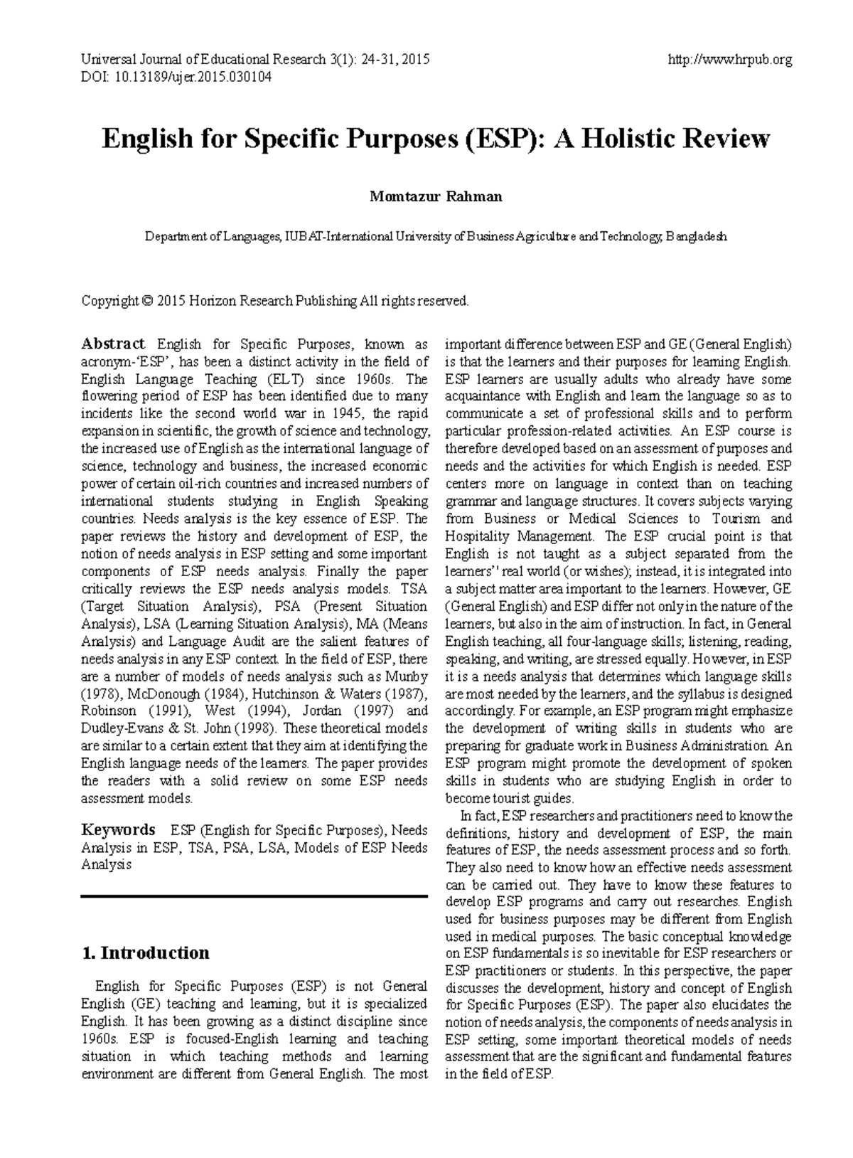 English for Specific Purposes (ESP): A Comprehensive Overview - Studocu