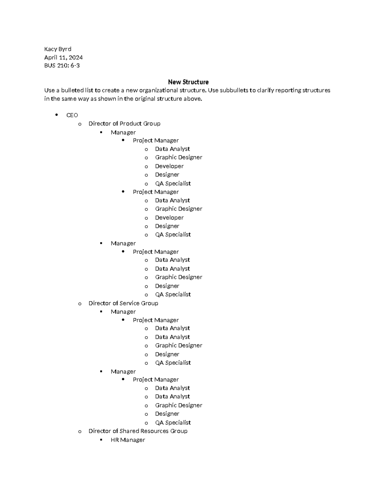 BUS 210 6-3 - Organizational Structure and Reporting Clarifications ...