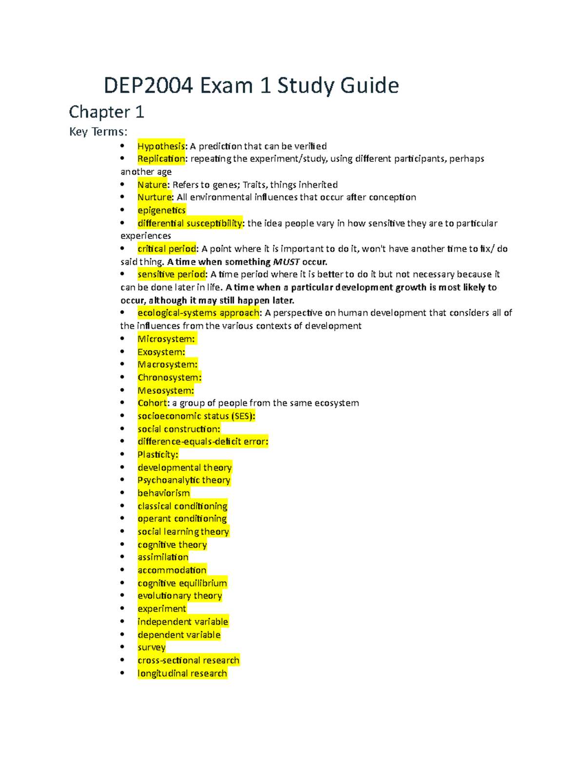 DEP2004 Exam 1 Comprehensive Study Guide and Key Concepts - Studocu