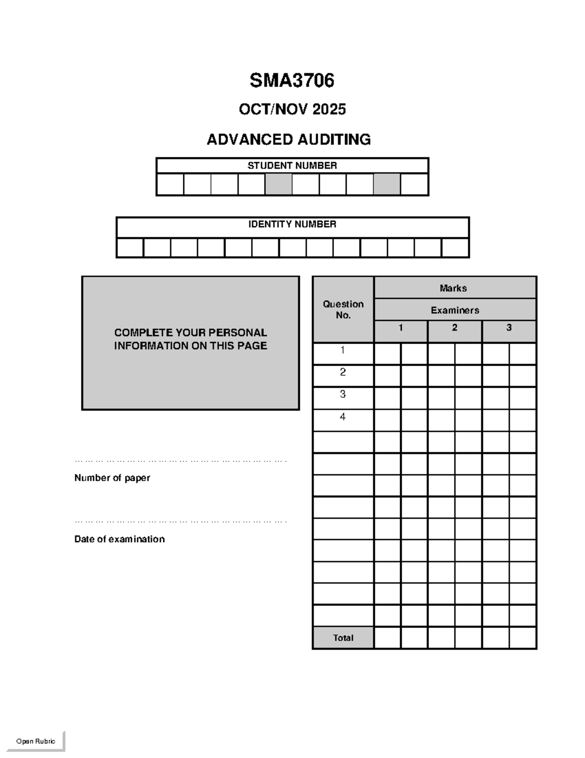SMA3706 2025 Advanced Auditing Formative Assessment 4 Guidelines - Studocu