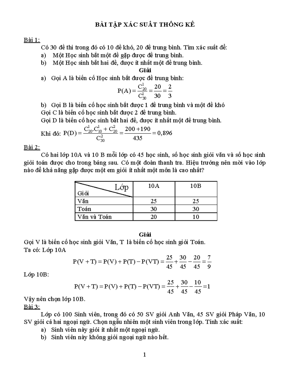 [123doc] - bai-tap-xac-suat-thong-ke-co-giai-chi-tiet - BÀI TẬP XÁC SUẤT THỐNG KÊ Bài 1: Có 30 ...