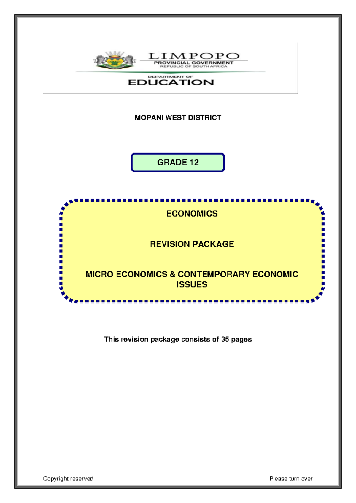 2023 Revision Package for Grade 12 Micro-Economics & Economic Issues ...