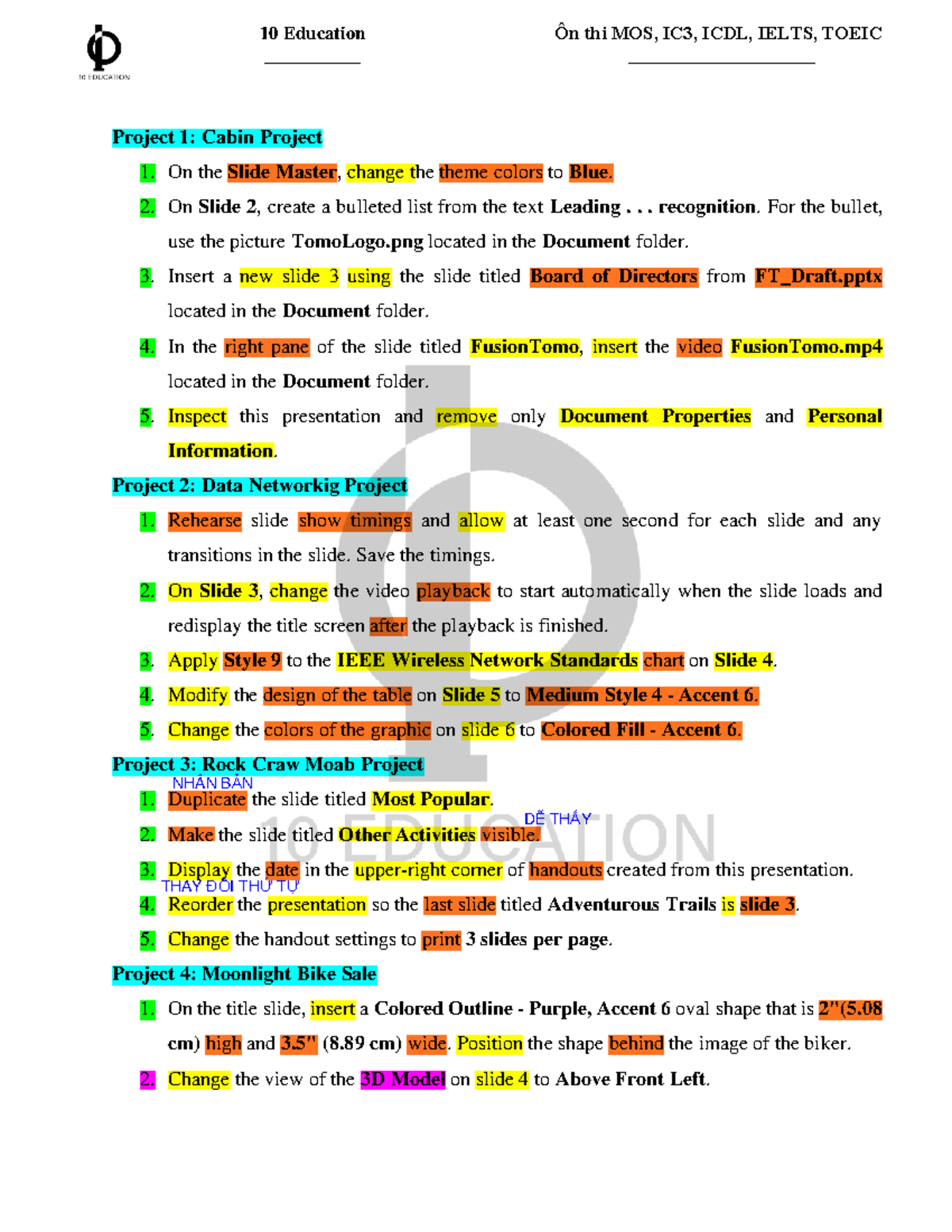 Đề - MOS Mock Test & Projects Review for IC3, ICDL, IELTS, TOEIC - Studocu