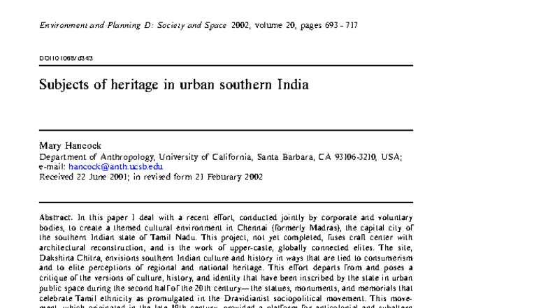 Heritage and Urban Transformation in Southern India: A Study of ...