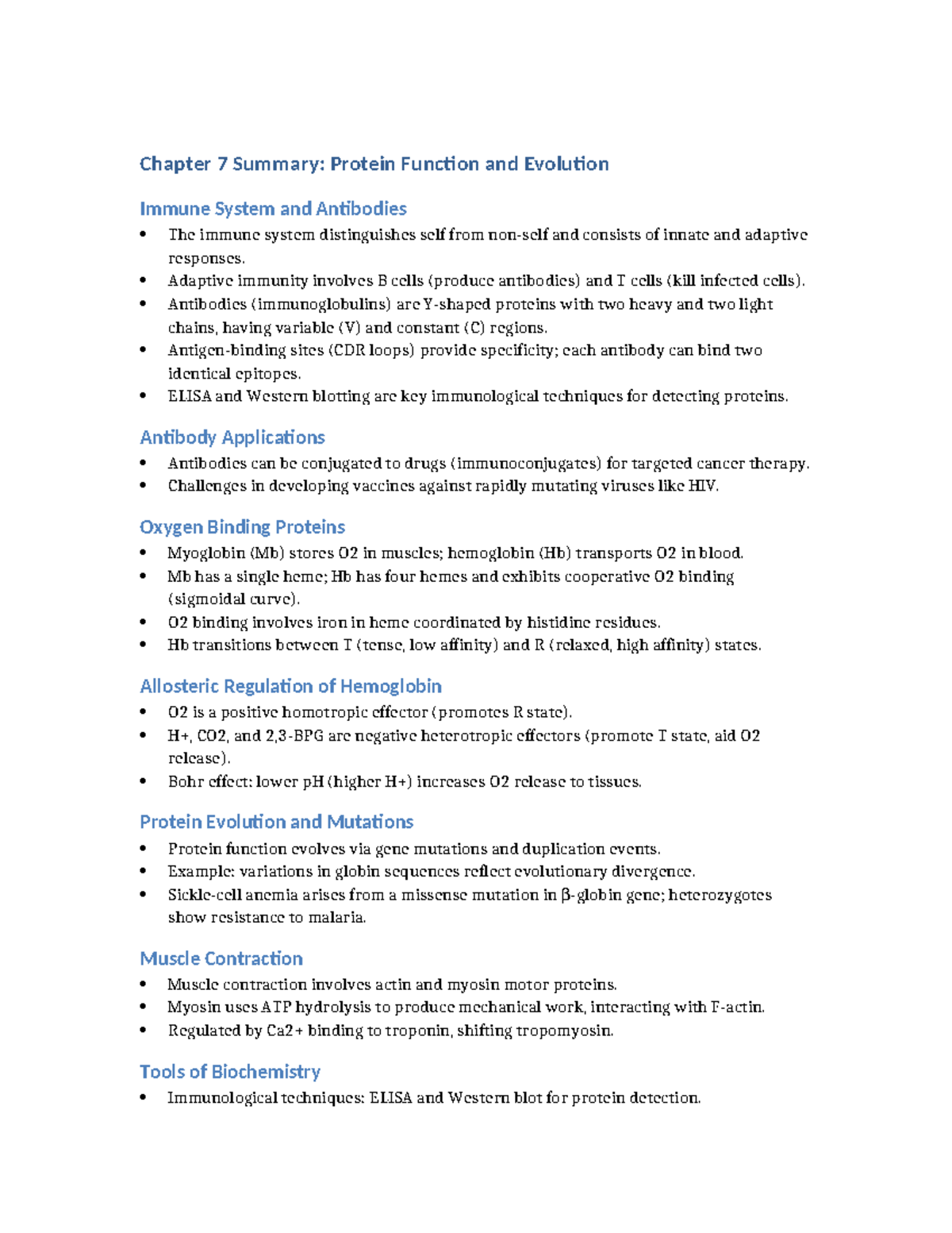 Biochemistry CH7 Summary: Protein Function, Evolution & Immunology ...