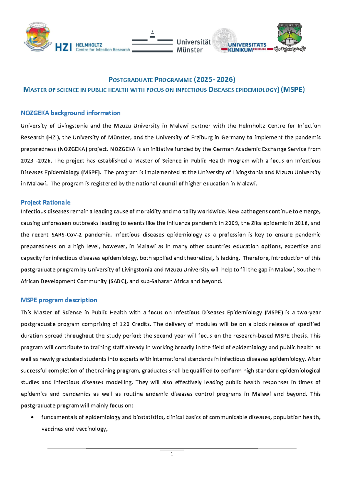MSc Public Health (Infectious Disease Epidemiology) MSPE Program Guide ...