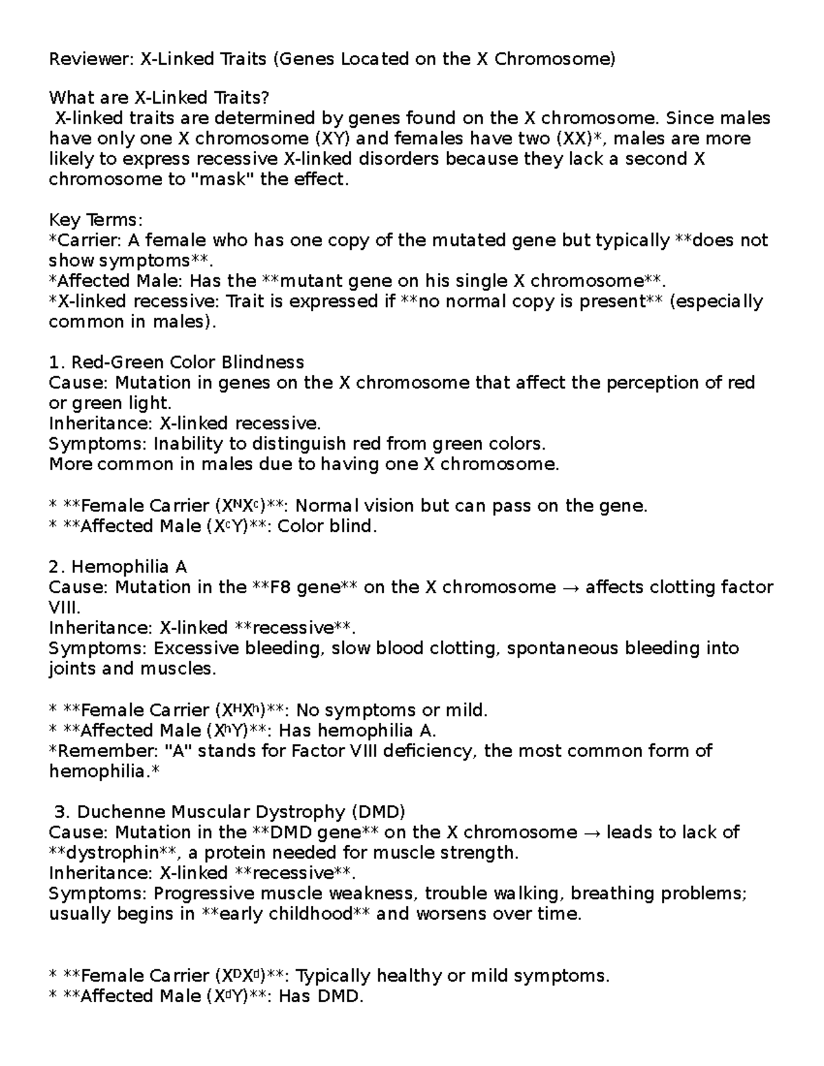 X Linked Traits: Genes on the X Chromosome Explained - Studocu