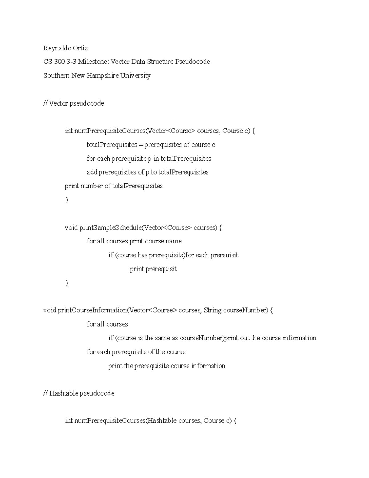 Cs 300 Mod 3 Milestone Vector Data Structure Pseudocode Reynaldo