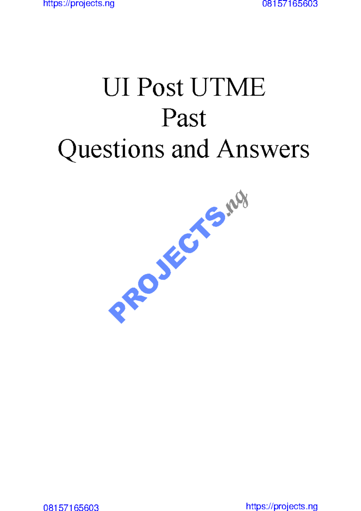 08157165603 UI Post UTME Past Questions and Answers - Use of English ...
