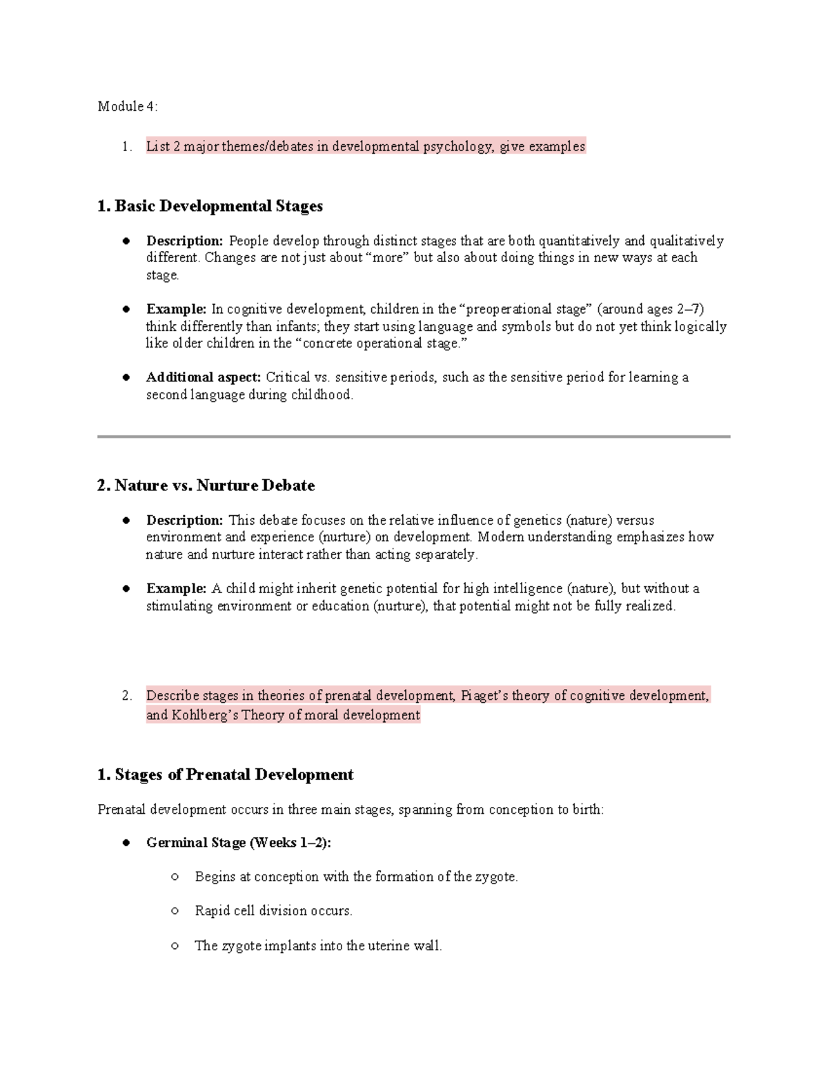 Psychology Review - Study Guide for Module 4: Developmental Psychology ...